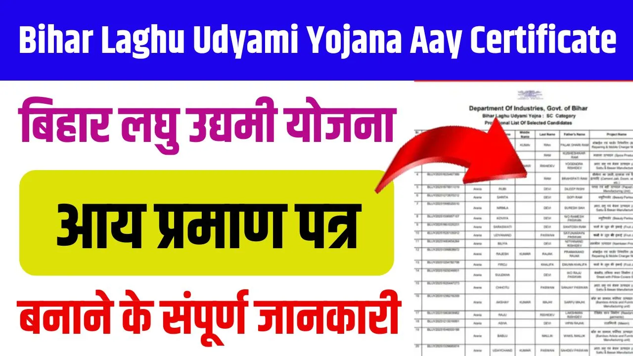 Bihar Laghu Udyami Yojana Aay Certificate 2025: बिहार लघु उद्यमी योजना ...