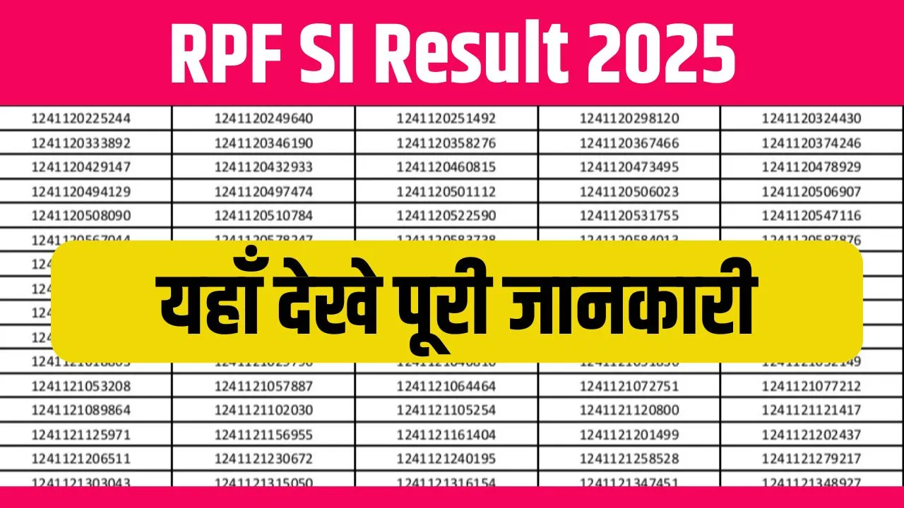 RPF SI Result 2025: आरपीएफ सब इंस्पेक्टर के 452 पदों का रिजल्ट जारी ...